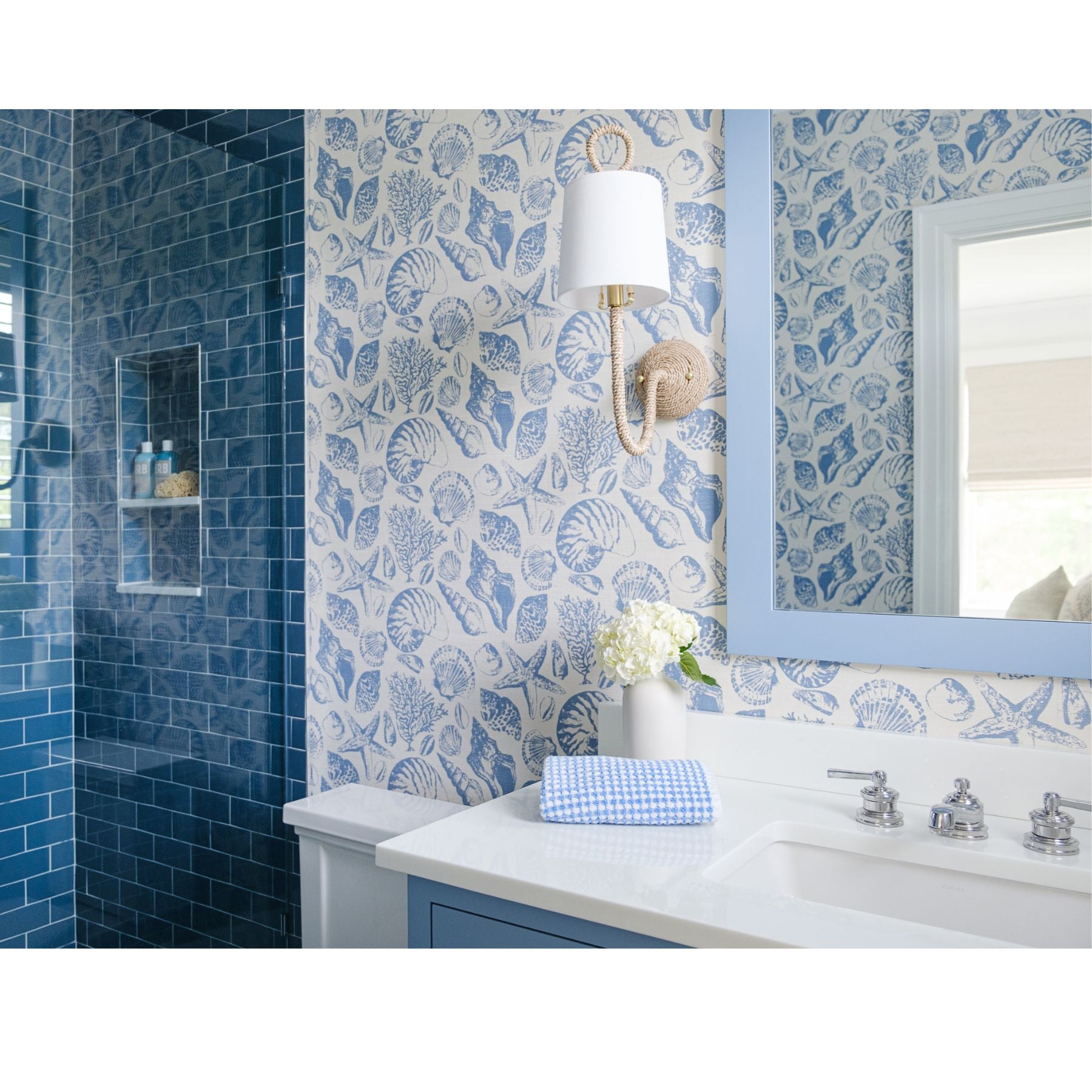 Coquillages Dusty Blue/Natural Grasscloth Wallcovering Swatch – Cailini ...