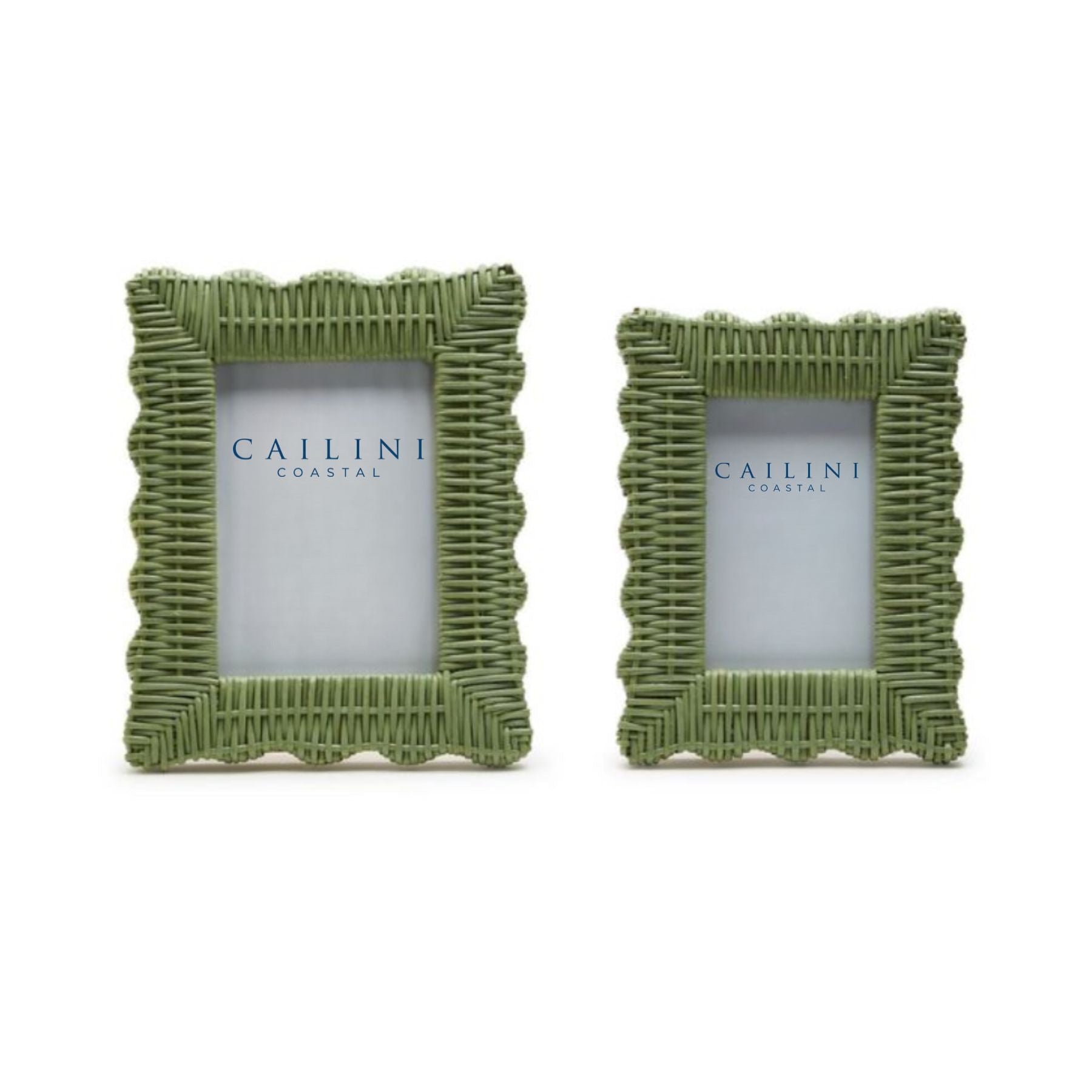 Isle Scallop Green Wicker Photo Frame - Cailini Coastal