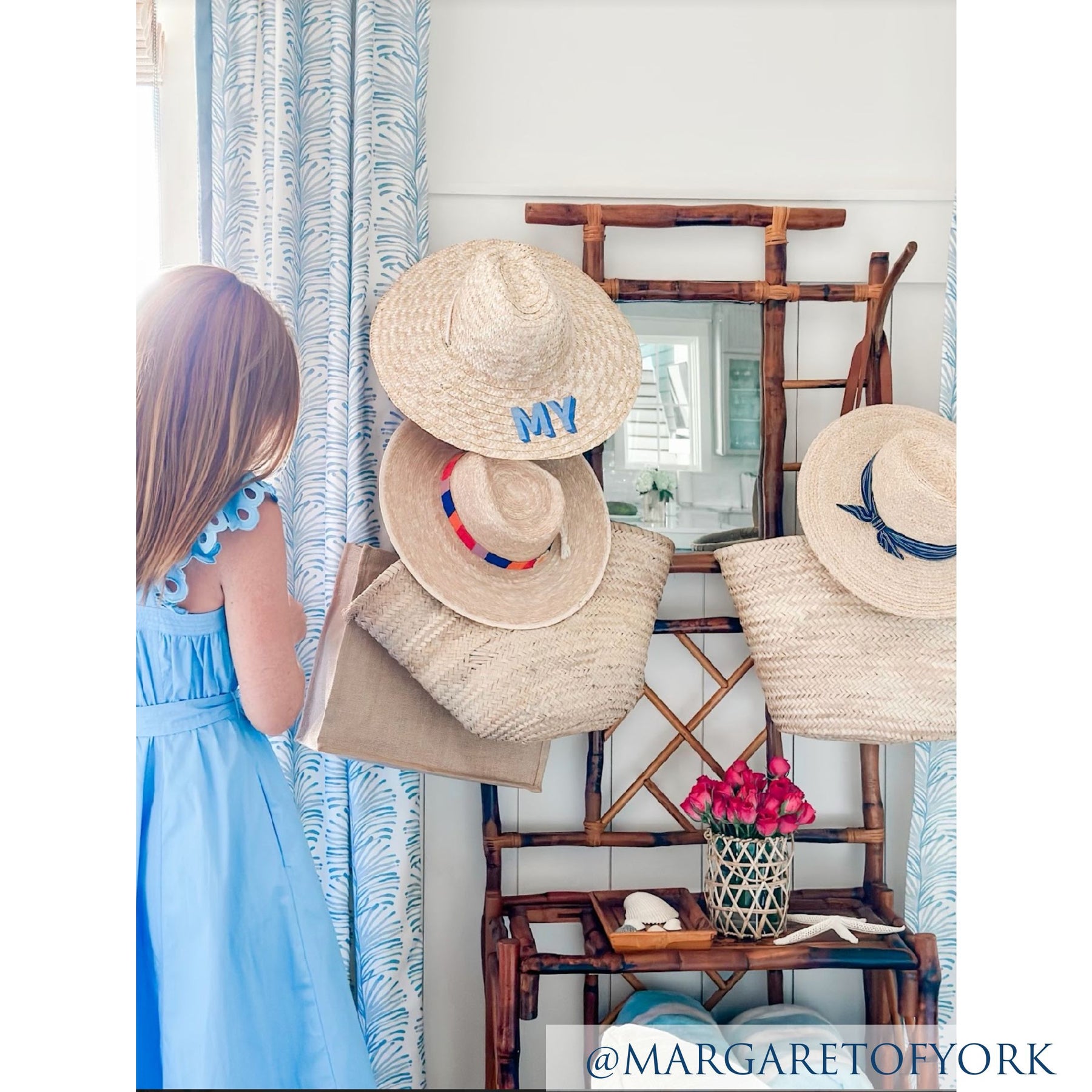 Decorative Antiqued Rattan Hall Tree - Cailini Coastal