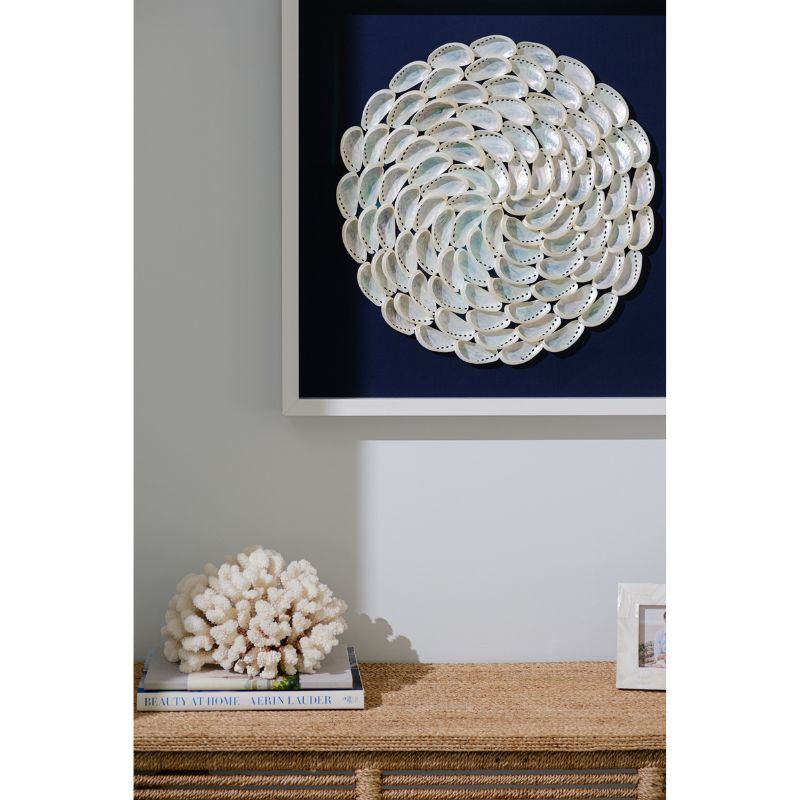 Pearl Abalone Shell Ripple Framed Art - White on Navy – Cailini Coastal