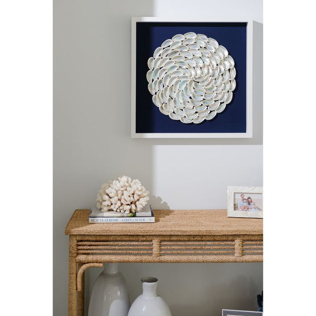 Pearl Abalone Shell Ripple Framed Art - White on Navy – Cailini Coastal