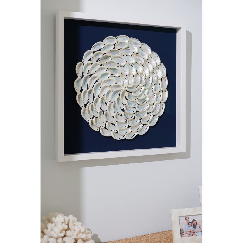Pearl Abalone Shell Ripple Framed Art - White on Navy – Cailini Coastal