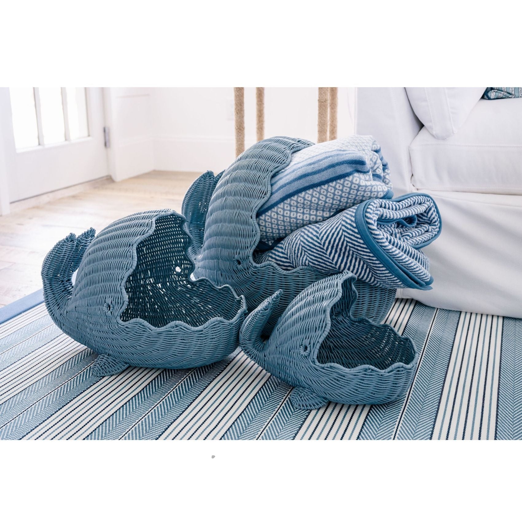 Blue Woven Whale Storage Baskets - Set of 3 – Cailini Coastal