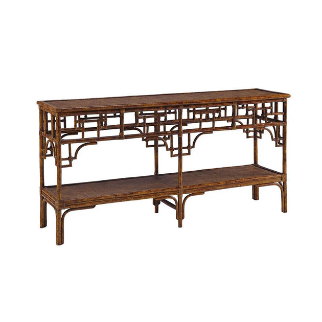 Antiqued Pagoda Console Table - Tortoise Rattan – Cailini Coastal
